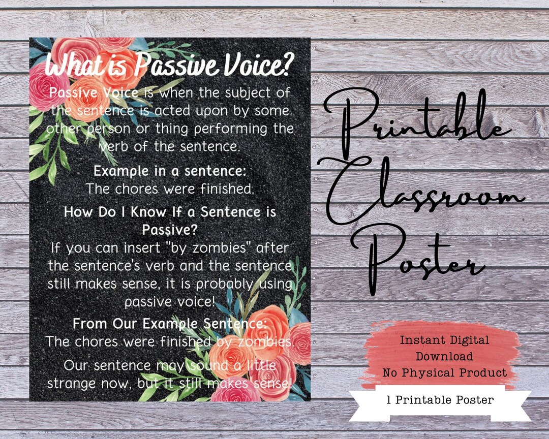 Passive Voice Classroom Poster, English Class Poster, Reading Classroom ...