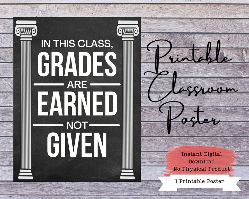Grades Are Earned Classroom Poster, Teacher Poster, Classroom Decor ...