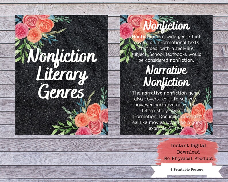 Nonfiction Literary Genres Printable Poster Set, Literary Posters ...