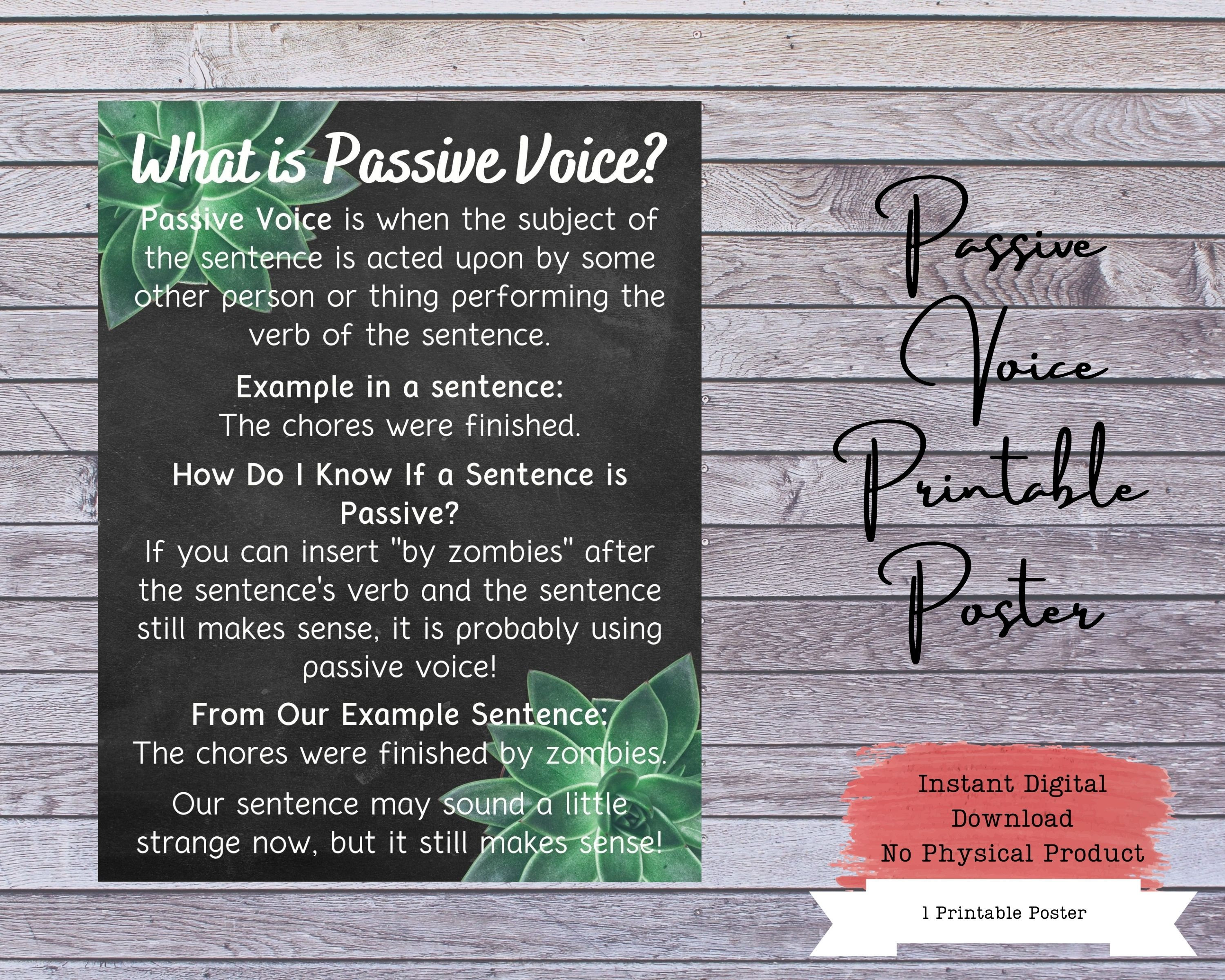 Passive Voice Classroom Poster English Class Poster Reading - Etsy