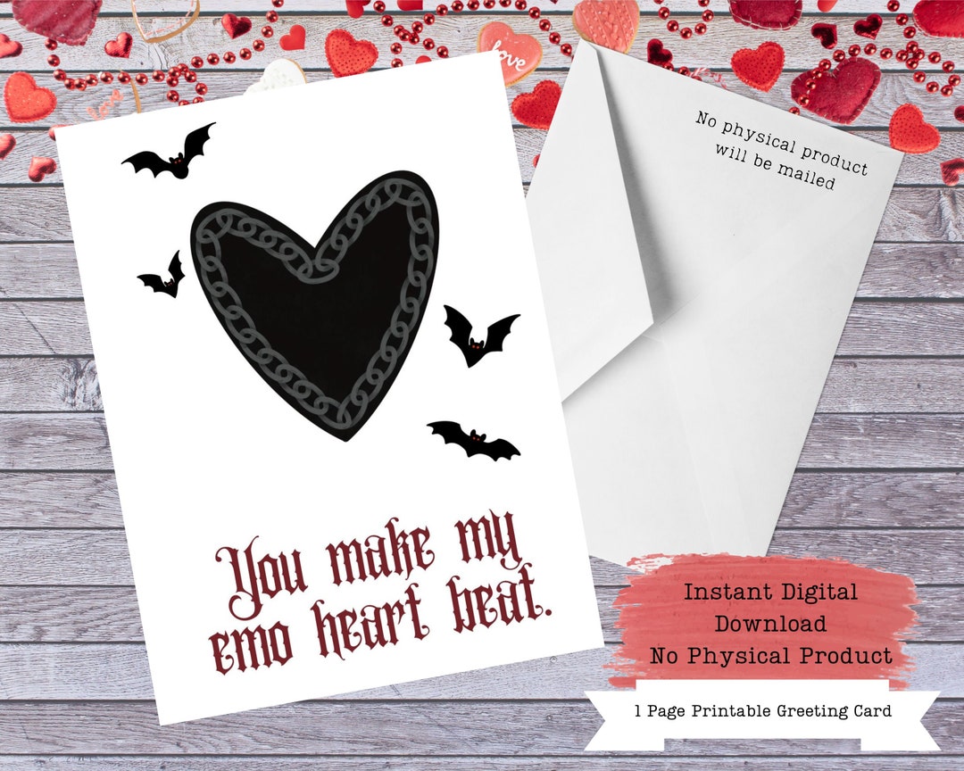 Printable Emo Valentines Day Card, Skull Valentine Card, Skull Card ...