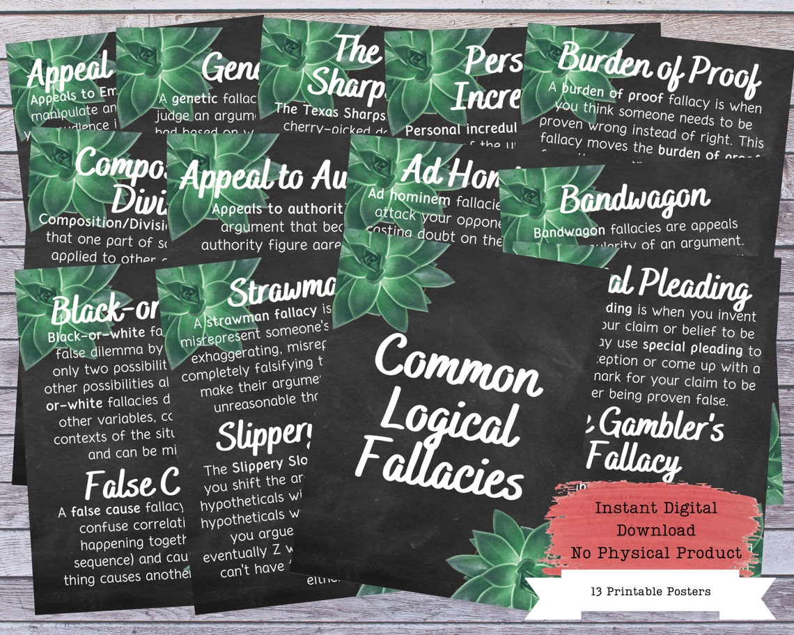 Logical Fallacies Printable Poster Set Fallacies Posters - Etsy
