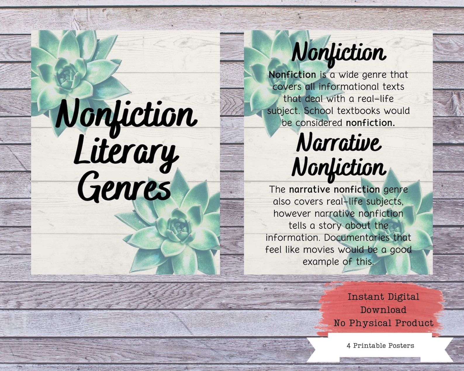 Nonfiction Literary Genres Printable Poster Set, Literary Posters ...
