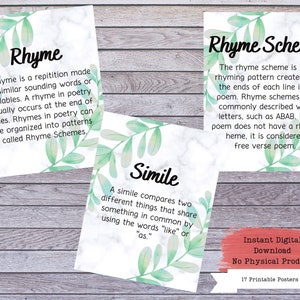 Poetry Printable Poster Set, Literary Devices, Literature Poster, High ...
