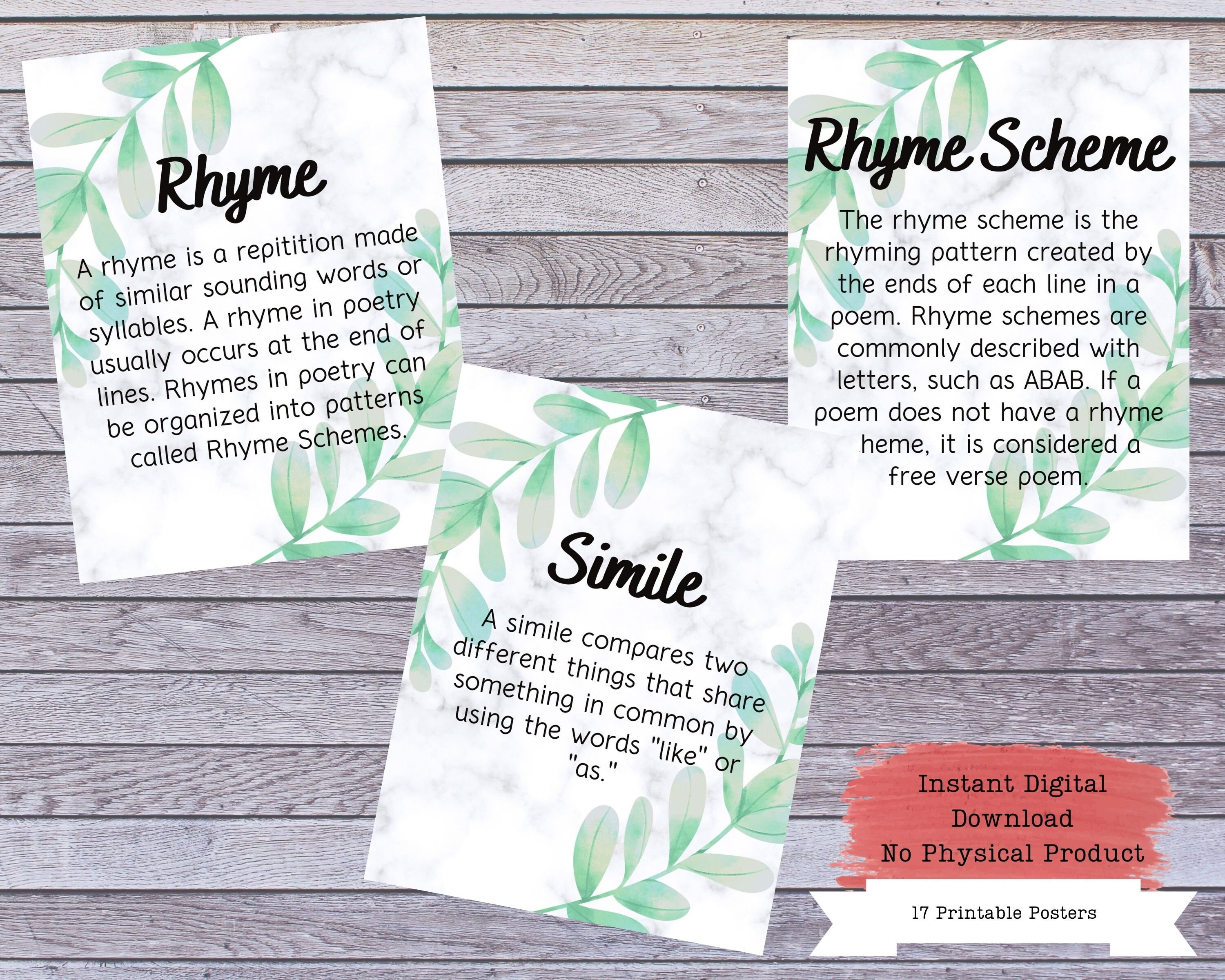 Poetry Printable Poster Set, Literary Devices, Literature Poster, High ...