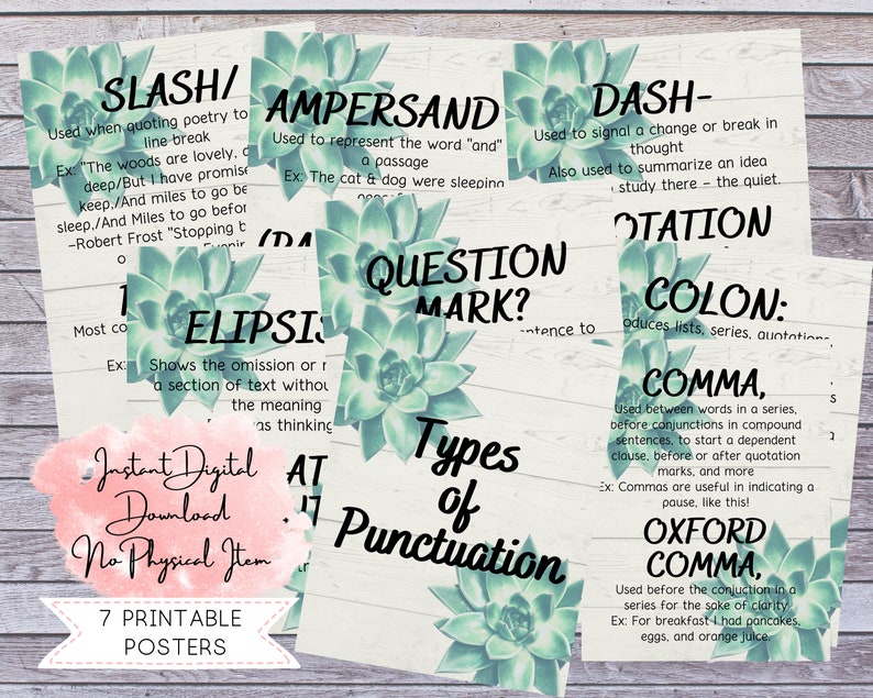 Printable Poster Set, Punctuation Poster, Grammar Poster, High School ...