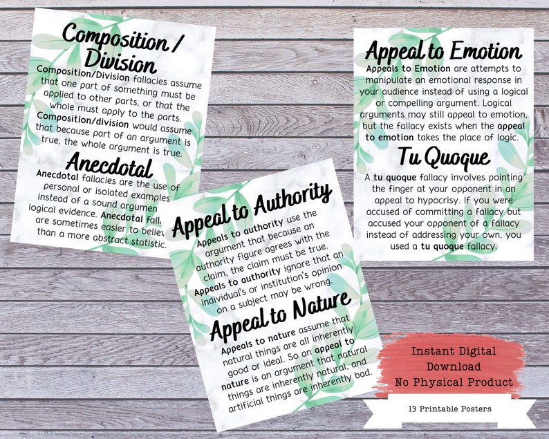 Logical Fallacies Printable Poster Set Fallacies Posters - Etsy