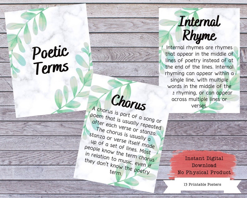 Poetry Terms Printable Poster Set Literary Devices - Etsy