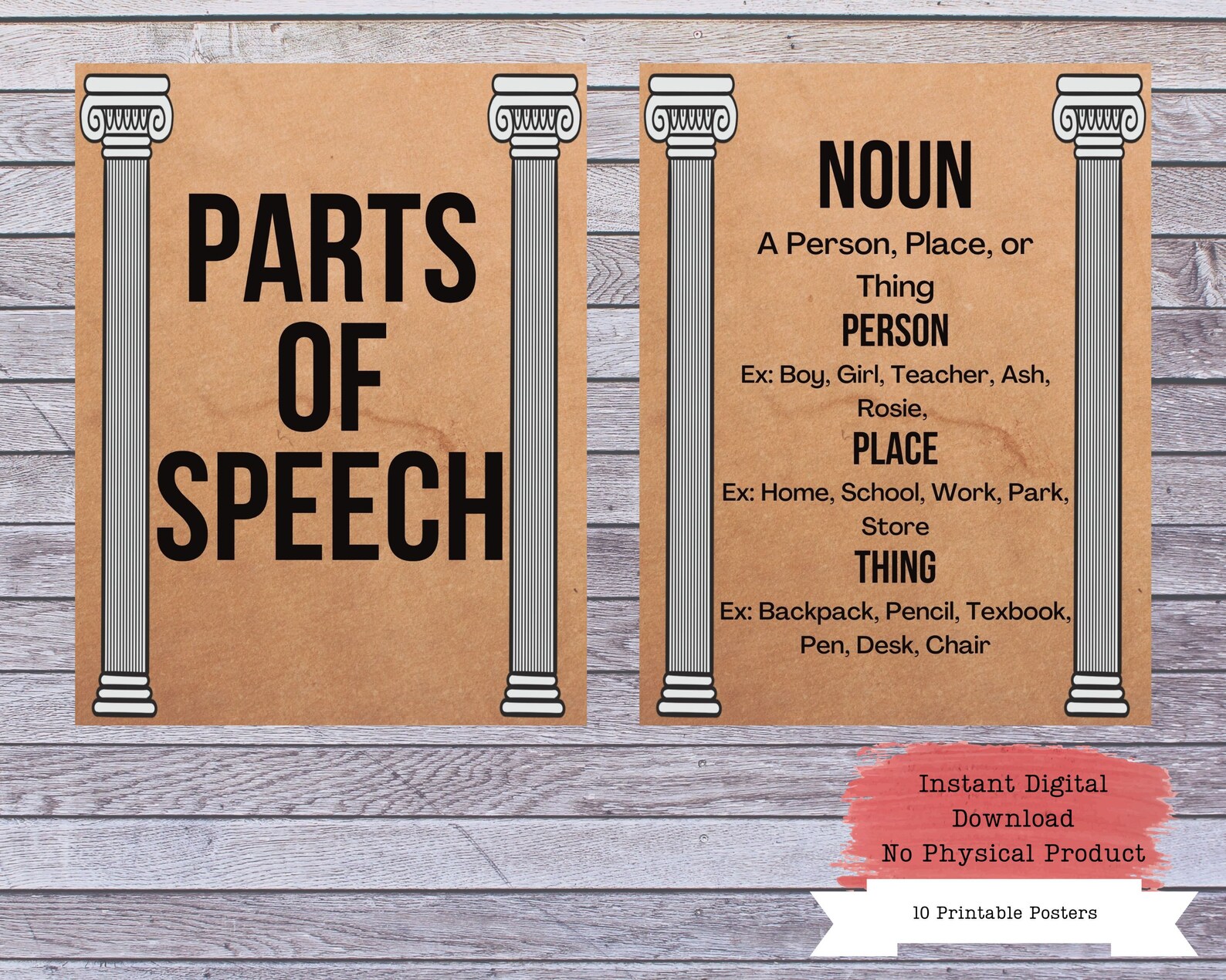 Printable ELA Poster, Parts of Speech, Chalkboard Poster, Grammar ...