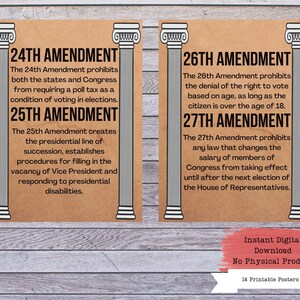 US Amendments Printable Poster Set, US Constitution Wall Art, Bill of ...