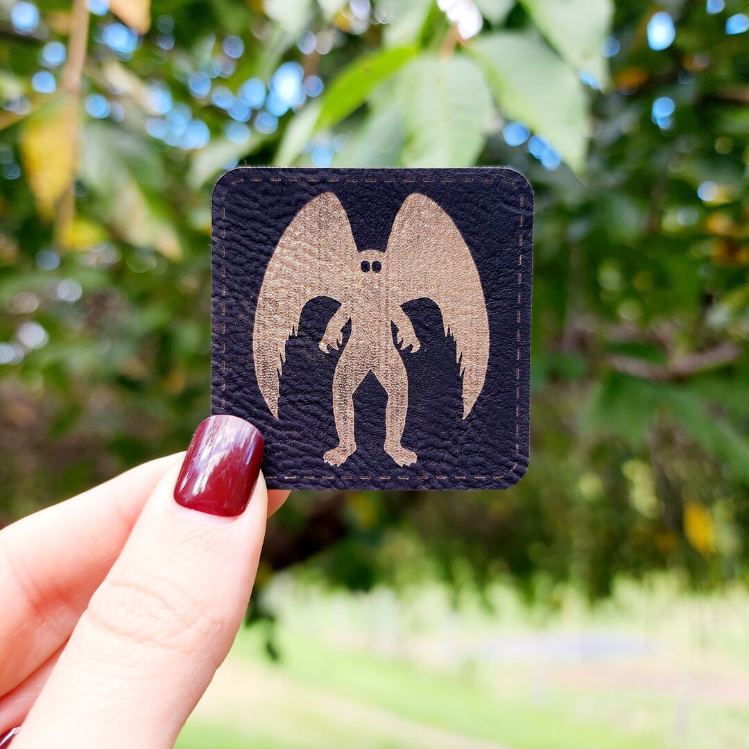 Iron on Leatherette Mothman Patch, Cryptid Patch, WV Patch, Engraved ...