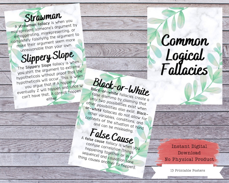 Logical Fallacies Printable Poster Set Fallacies Posters - Etsy