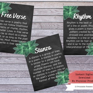 Poetry Terms Printable Poster Set, Literary Devices, Literature Poster ...