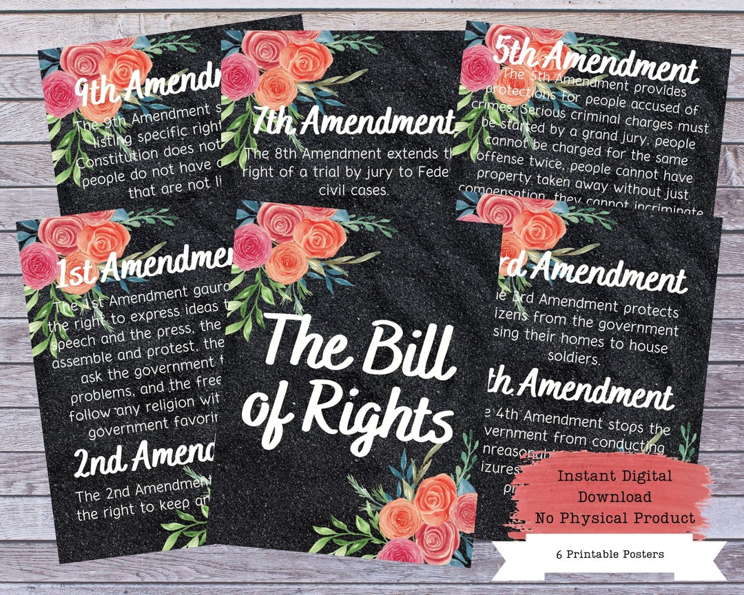 Bill of Rights Printable Poster Set, US Constitution Wall Art, US ...
