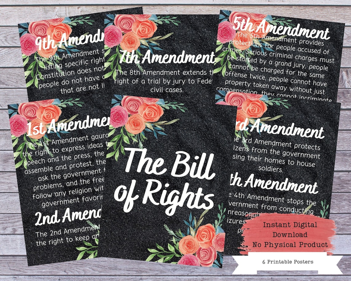 Bill of Rights Printable Poster Set US Constitution Wall Art - Etsy