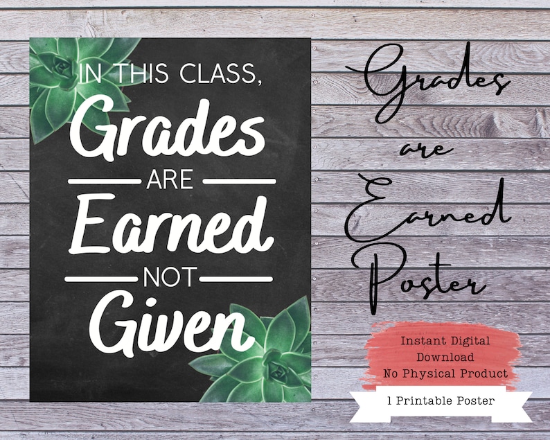 Grades Are Earned Classroom Poster, Teacher Poster, Classroom Decor ...