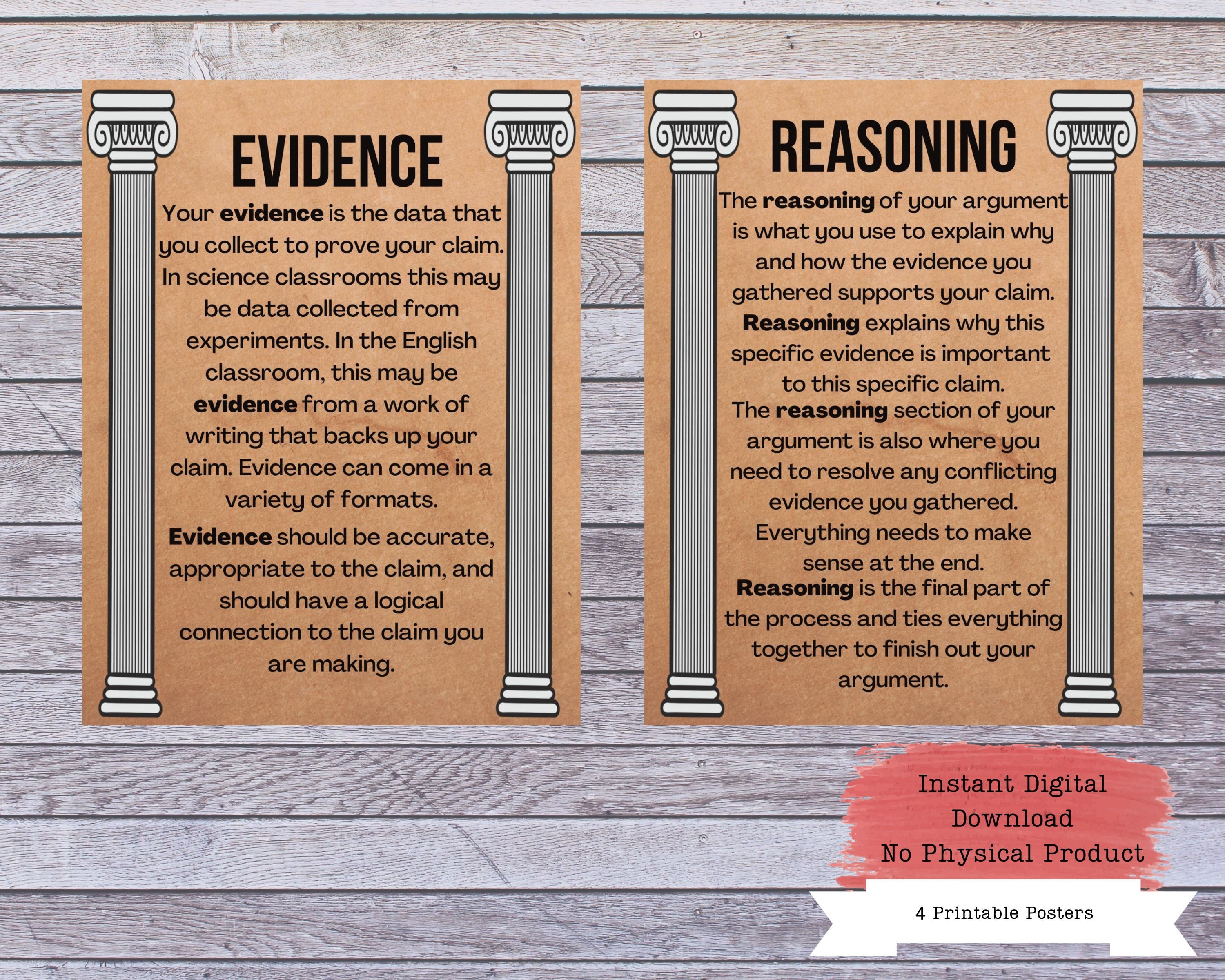 Claim Evidence Reasoning Classroom Posters, Essay Writing Posters ...