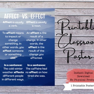 Affect and Effect Classroom Poster, English Class Poster, Reading ...
