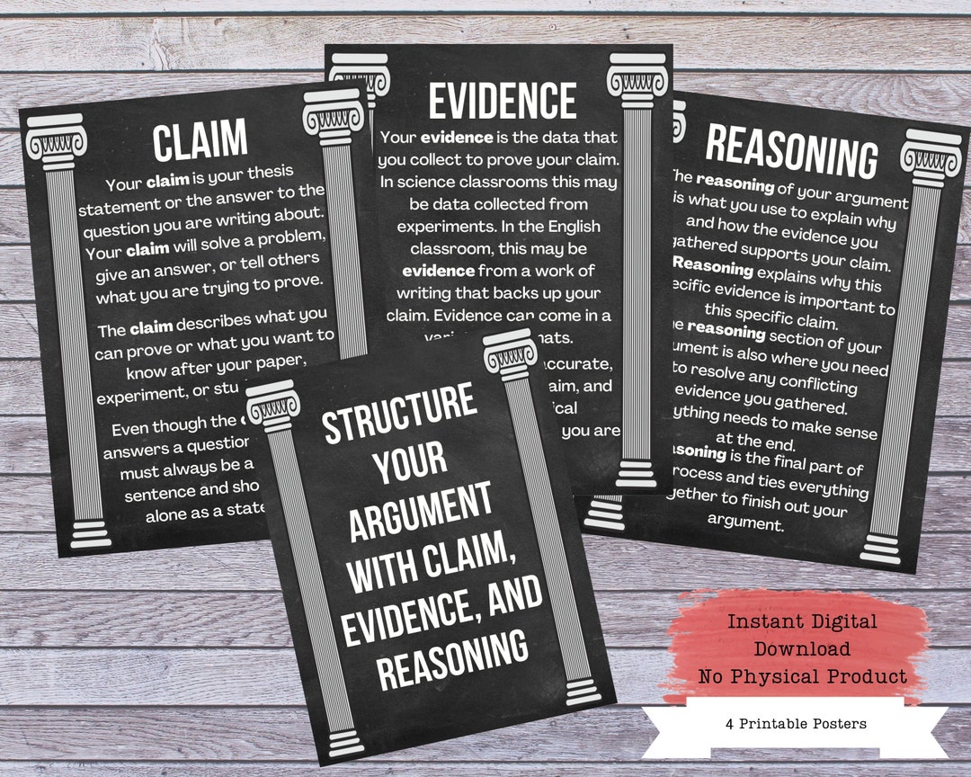 Claim Evidence Reasoning Classroom Posters, Essay Writing Posters ...