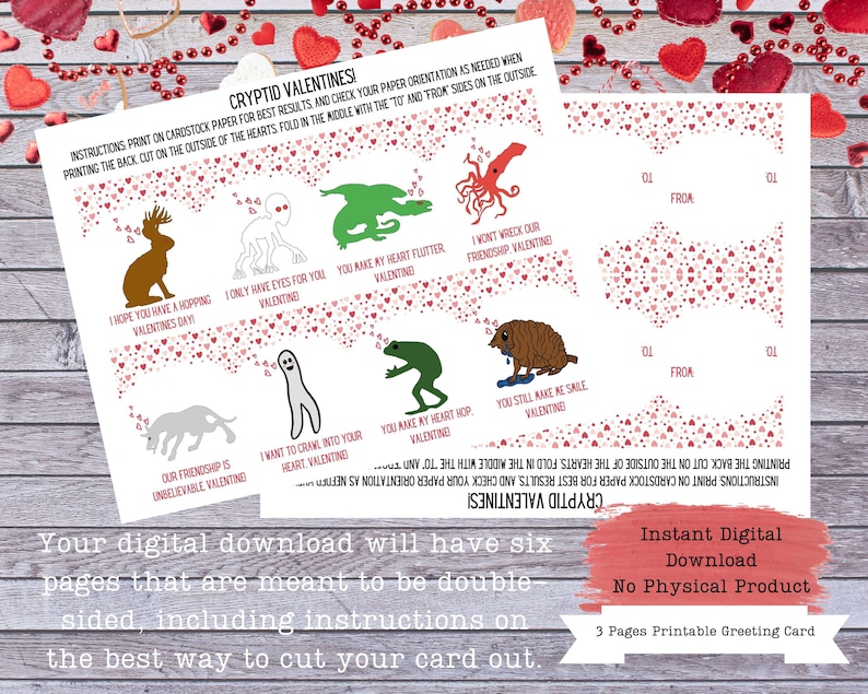 Cryptid Valentines Printable Class Valentines Monster - Etsy