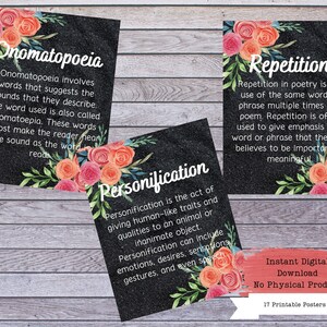 Poetry Printable Poster Set, Literary Devices, Literature Poster, High ...