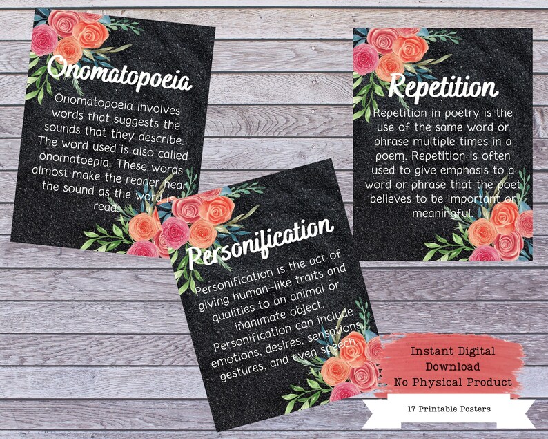 Poetry Printable Poster Set Literary Devices Literature - Etsy