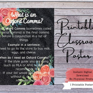 Oxford Comma Classroom Poster, English Class Poster, Reading Classroom ...