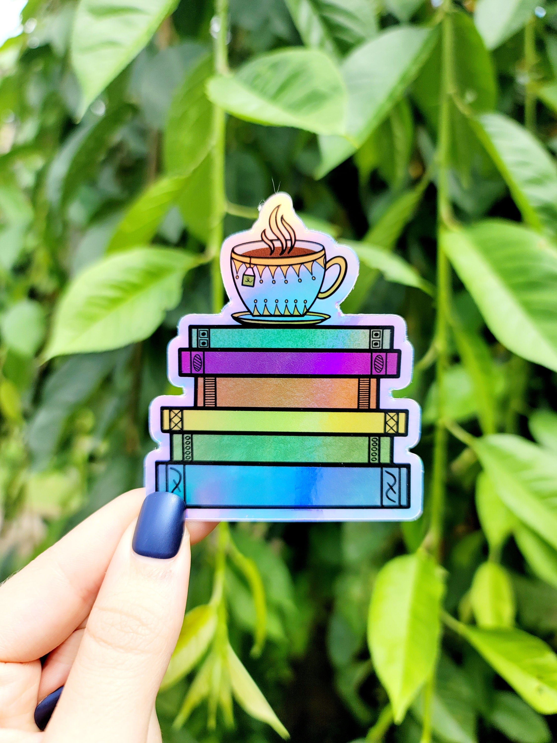 Book Stack Sticker Holographic Sticker Book Stickers | Etsy