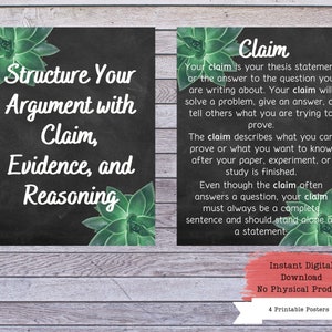 Claim Evidence Reasoning Classroom Posters, Essay Writing Posters ...