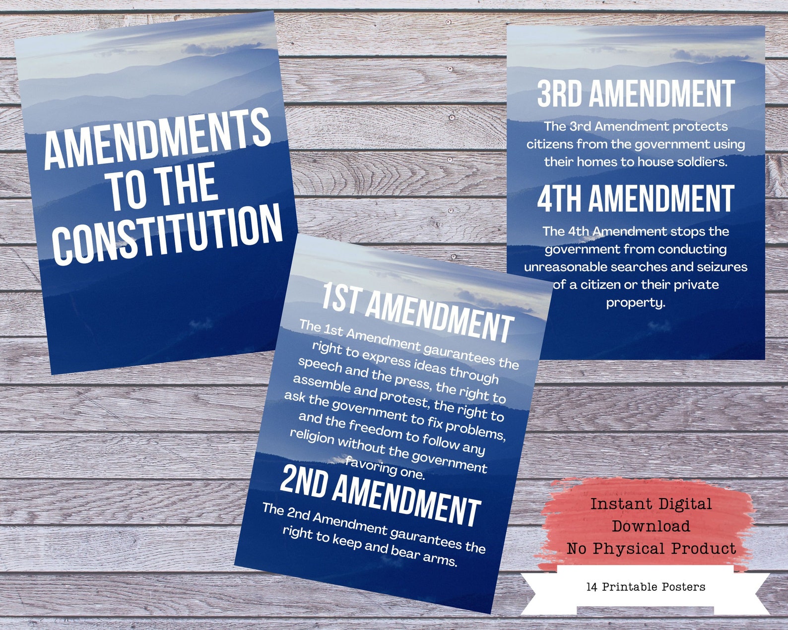 US Amendments Printable Poster Set US Constitution Wall Art - Etsy
