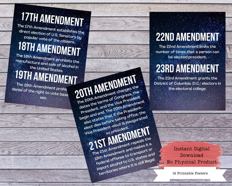 US Amendments Printable Poster Set US Constitution Wall Art - Etsy