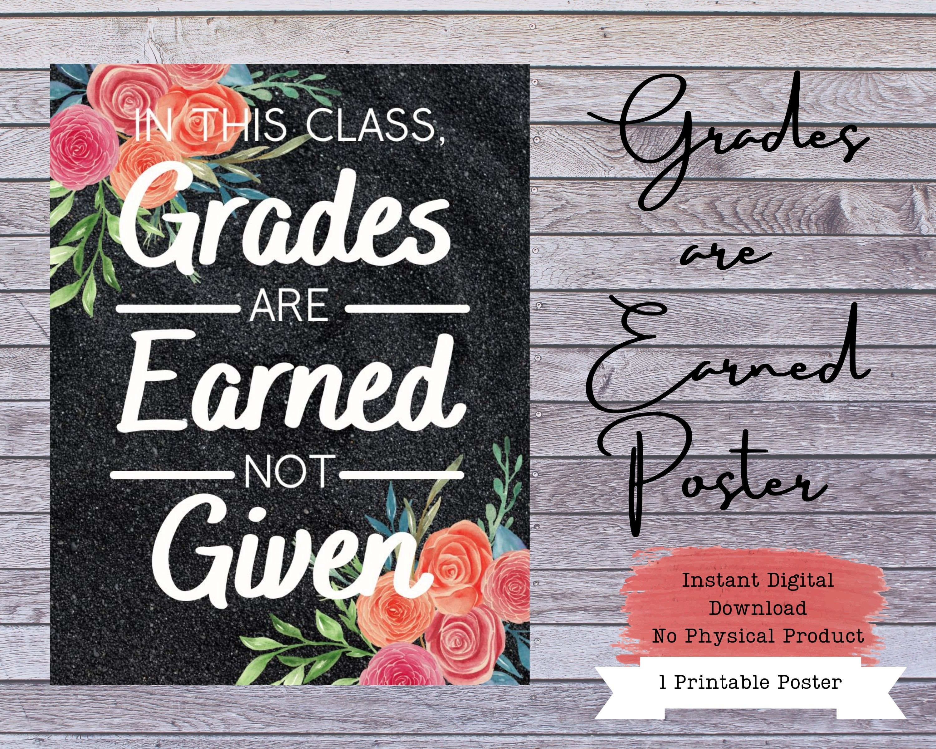 Grades Are Earned Classroom Poster, Teacher Poster, Classroom Decor ...