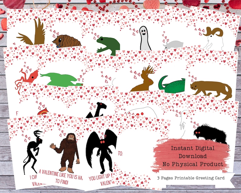 Cryptid Valentines, Printable Class Valentines, Monster Valentine ...