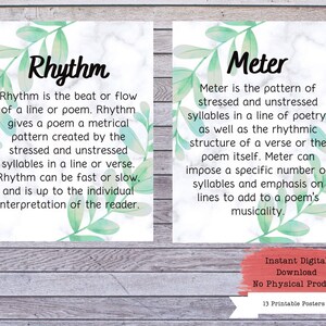 Poetry Terms Printable Poster Set, Literary Devices, Literature Poster ...