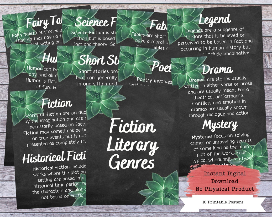 Fiction Literary Genres Printable Poster Set Literary - Etsy