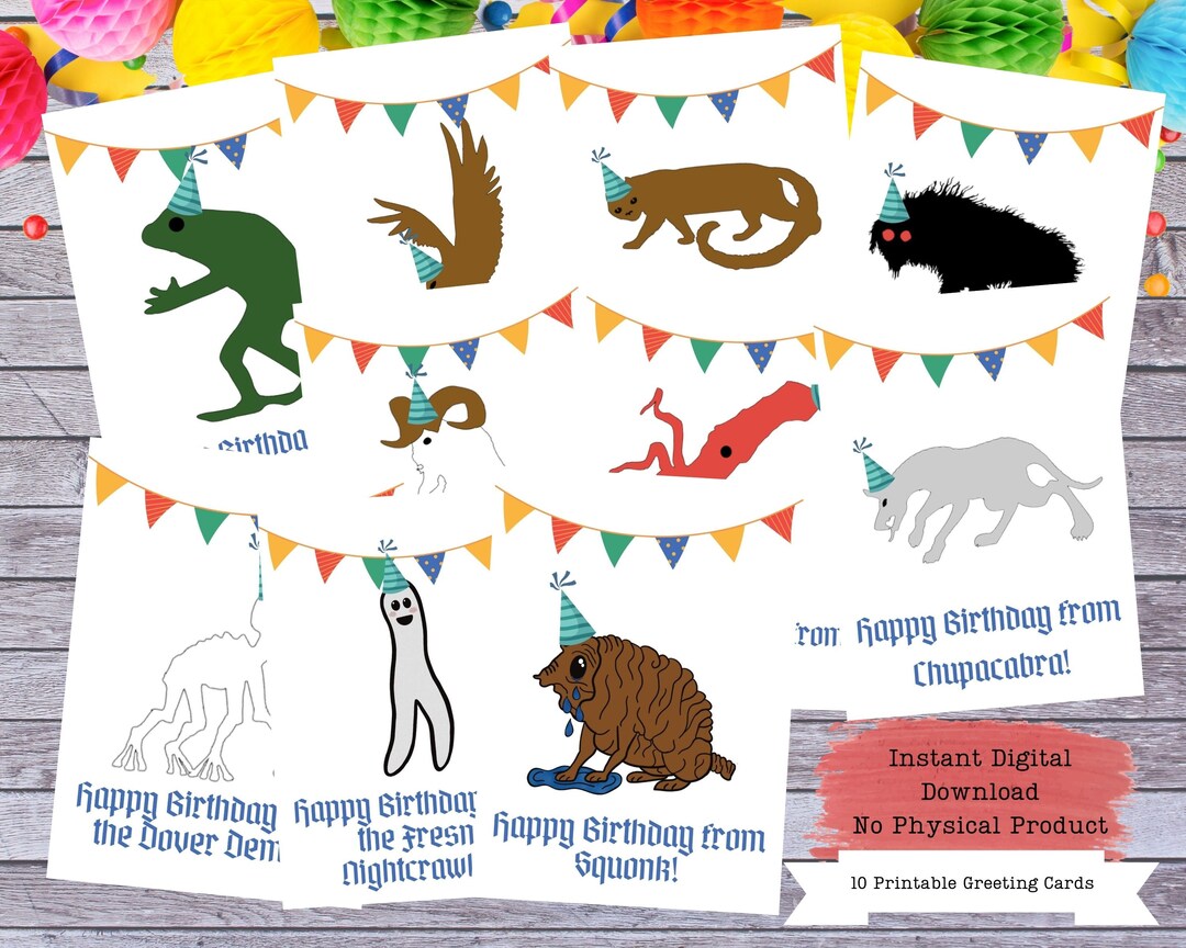 Cryptid Birthday, Birthday Card Set, Cryptid Hunter, Weird Cards ...
