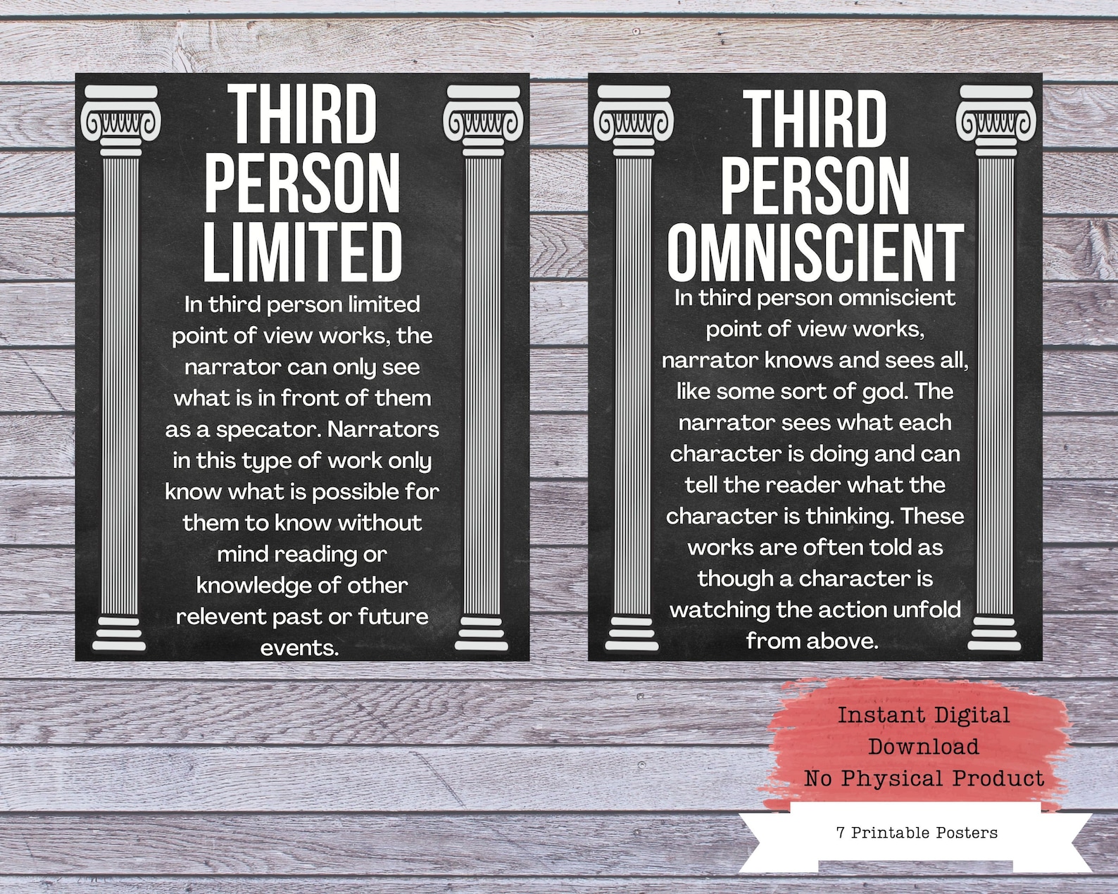 Literary Point of View Printable Poster Set, Literature Poster, High ...