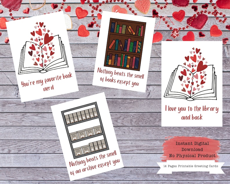 Book Valentine Cards, Valentines for Readers, Reader Gift, Library ...