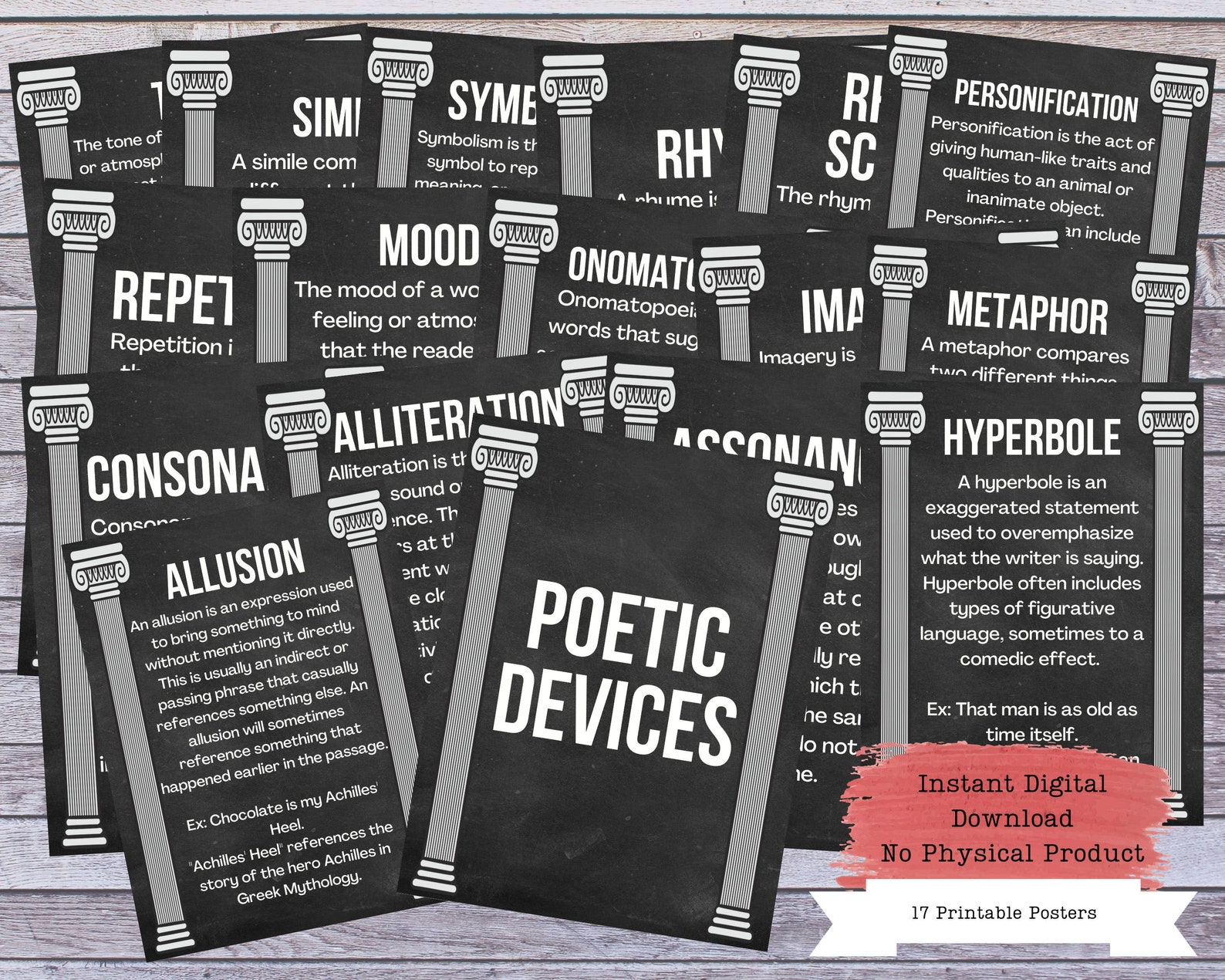 Poetry Printable Poster Set Literary Devices Literature - Etsy