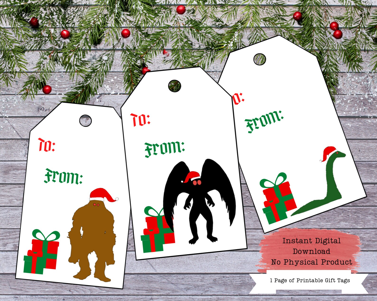 Cryptid Gift Tags Printable Gift Tags Cryptid Christmas | Etsy