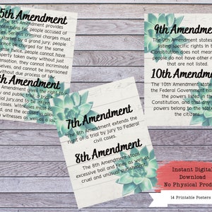 US Amendments Printable Poster Set, US Constitution Wall Art, Bill of ...