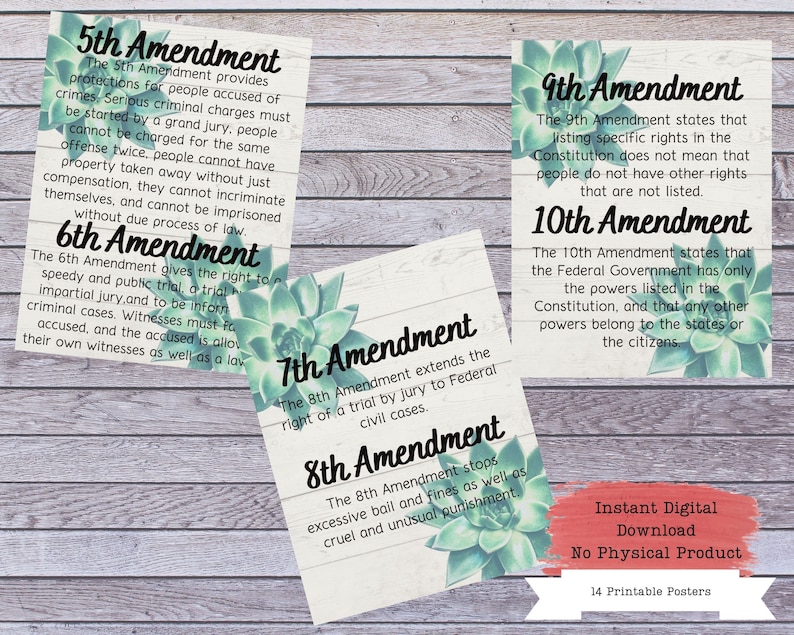 US Amendments Printable Poster Set US Constitution Wall Art - Etsy