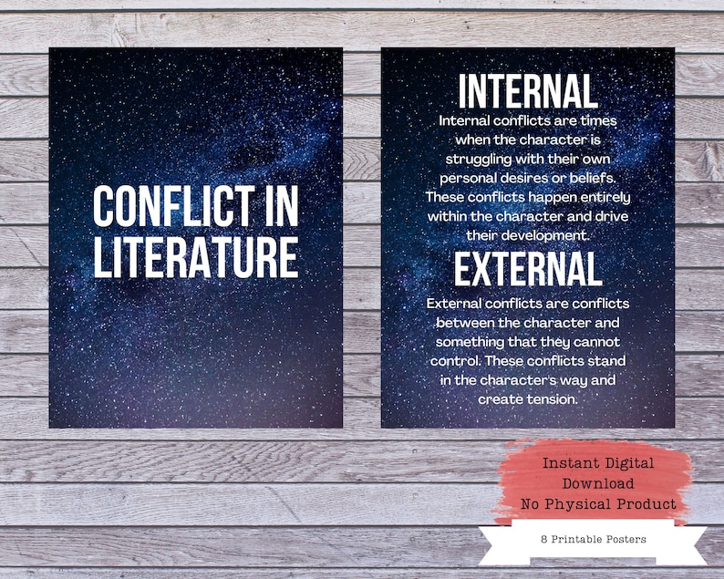 Conflict in Literature Printable Poster Set, Literary Posters ...