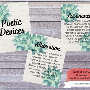 Poetry Printable Poster Set, Literary Devices, Literature Poster, High ...