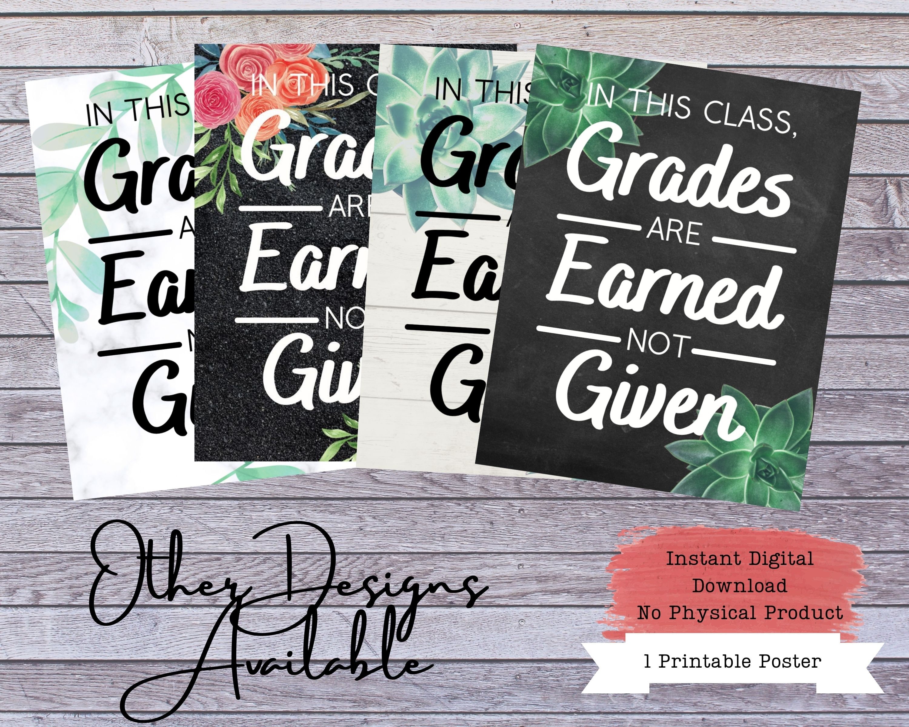 Grades Are Earned Classroom Poster, Teacher Poster, Classroom Decor ...