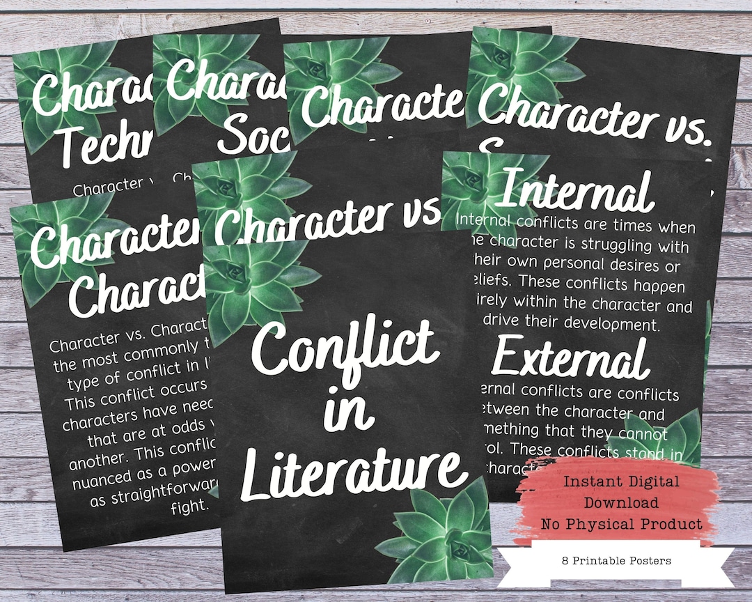 Conflict in Literature Printable Poster Set, Literary Posters ...