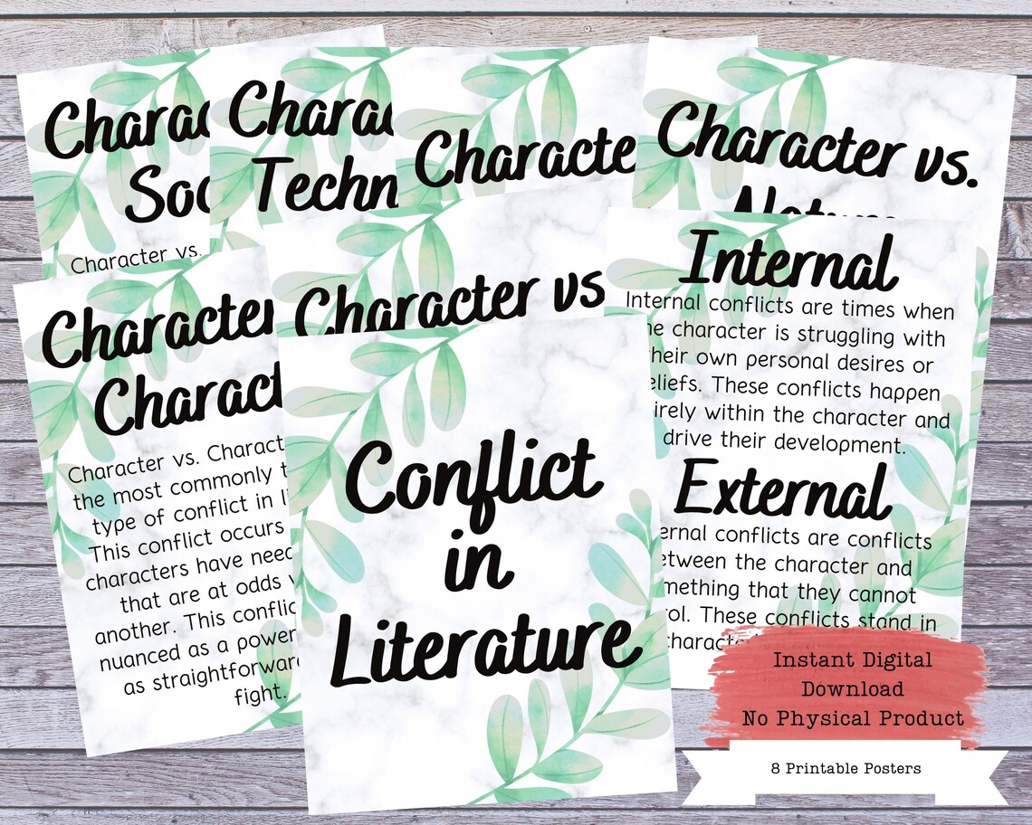 Conflict in Literature Printable Poster Set, Literary Posters ...