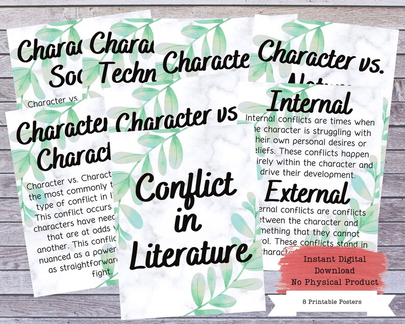 Conflict in Literature Printable Poster Set, Literary Posters ...