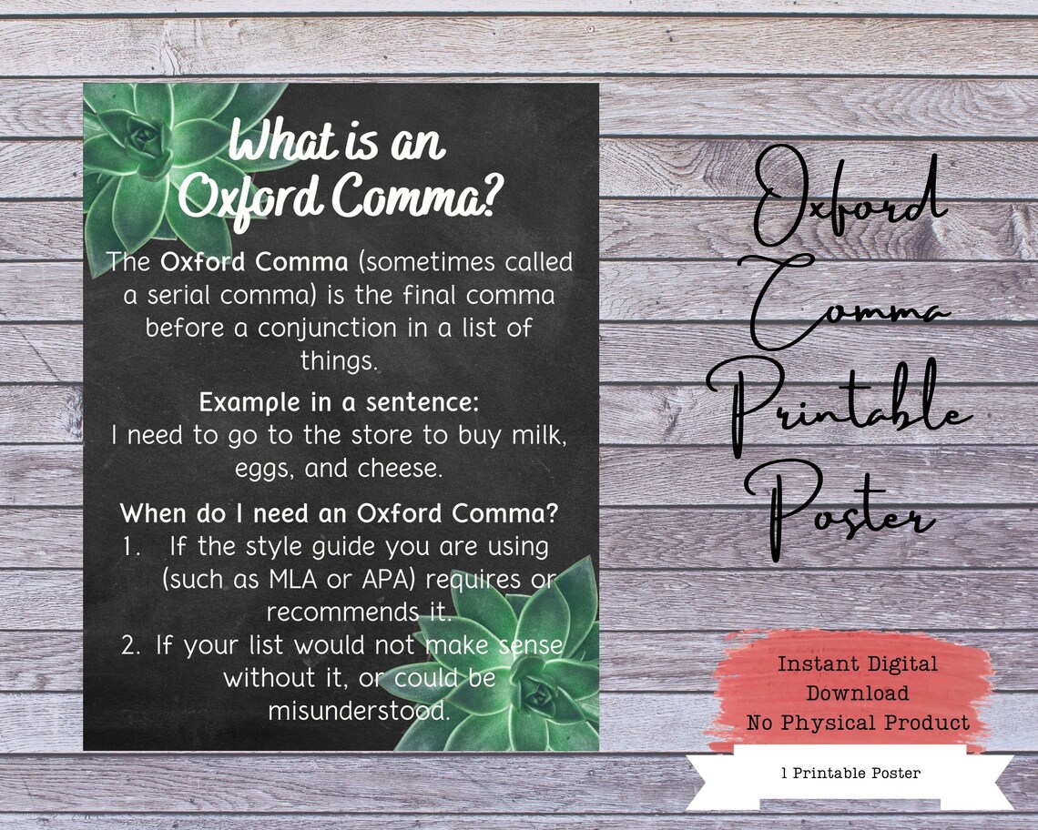 Oxford Comma Classroom Poster English Class Poster Reading | Etsy