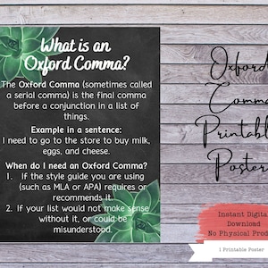 Oxford Comma Classroom Poster, English Class Poster, Reading Classroom ...